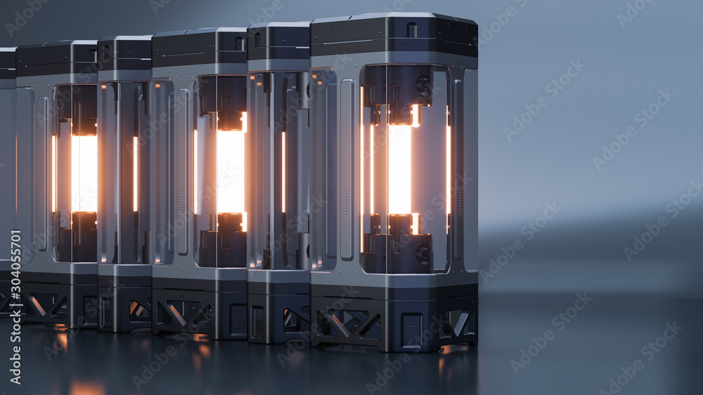 Sci-fi energy power device. Futuristic military battery. 3d render ...