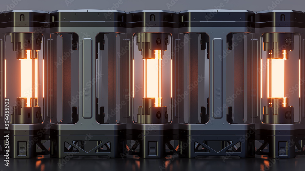 Sci-fi energy power device. Futuristic military battery. 3d render ...