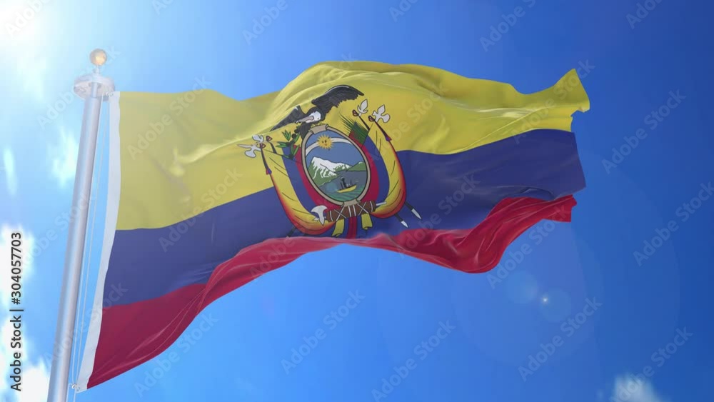 Ecuador animated flag in the wind with blue sky in the background ...