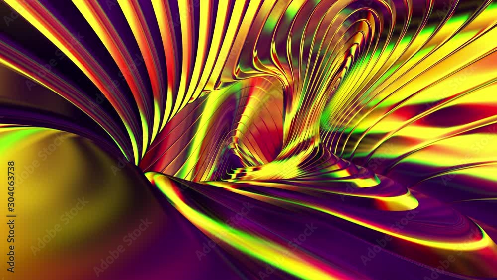 Abstract Rainbow Metal Background. Bending And Rotating Stripes Create ...