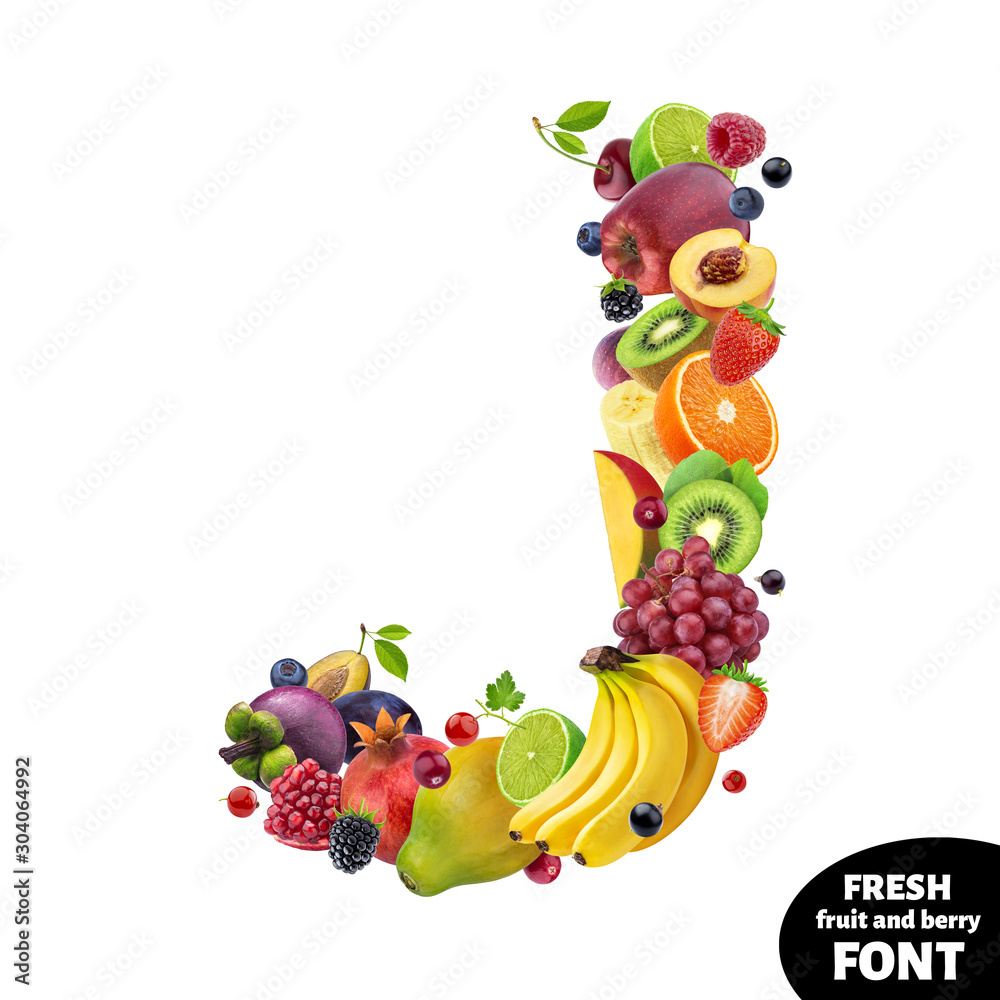 Letter J, fruit font symbol isolated on white background Stock Photo ...