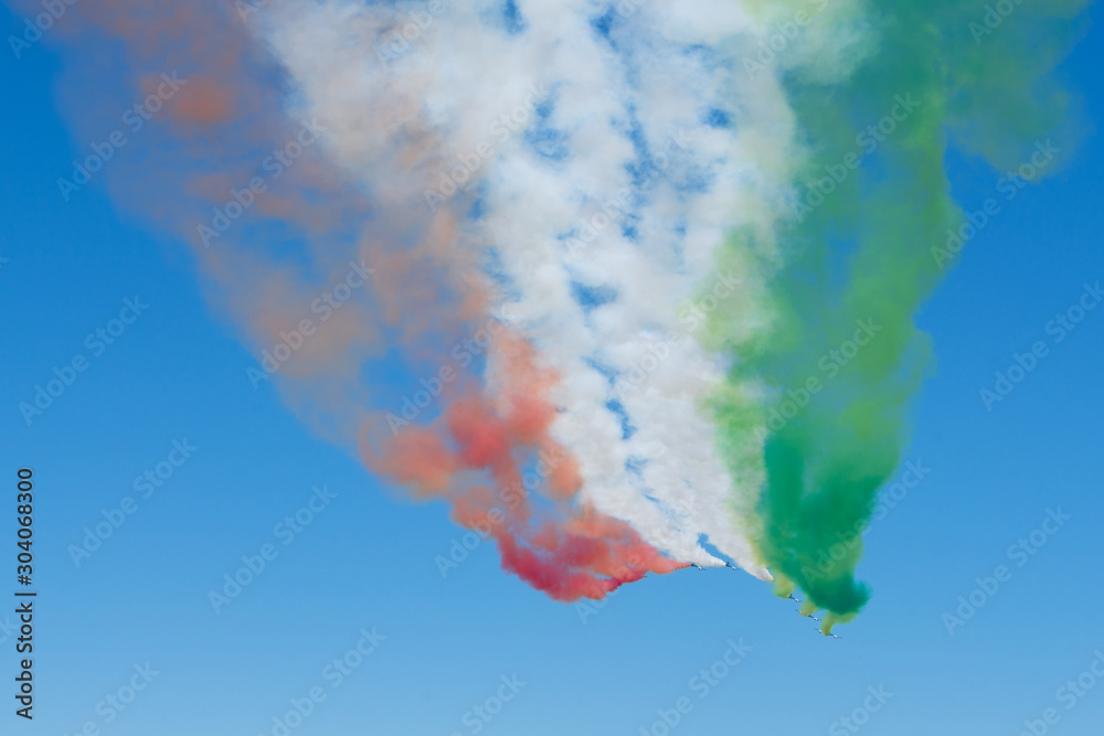 Frecce Tricolori painting the Italian colors into the sky Stock Photo ...
