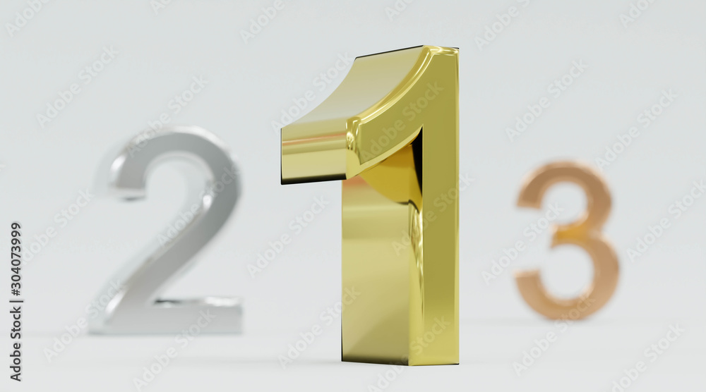 abstract metal winner podium 123 competition numbers in gold, silver ...