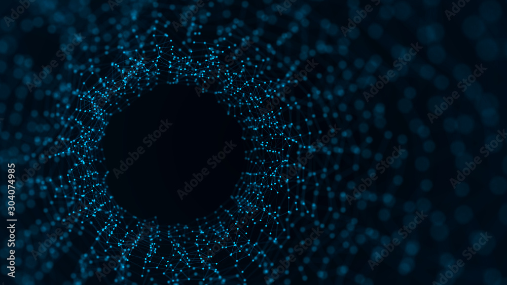 Abstract digital wormhole. Sci-fi tunnel or portal. Digital binary data tunnel. Futuristic space ...