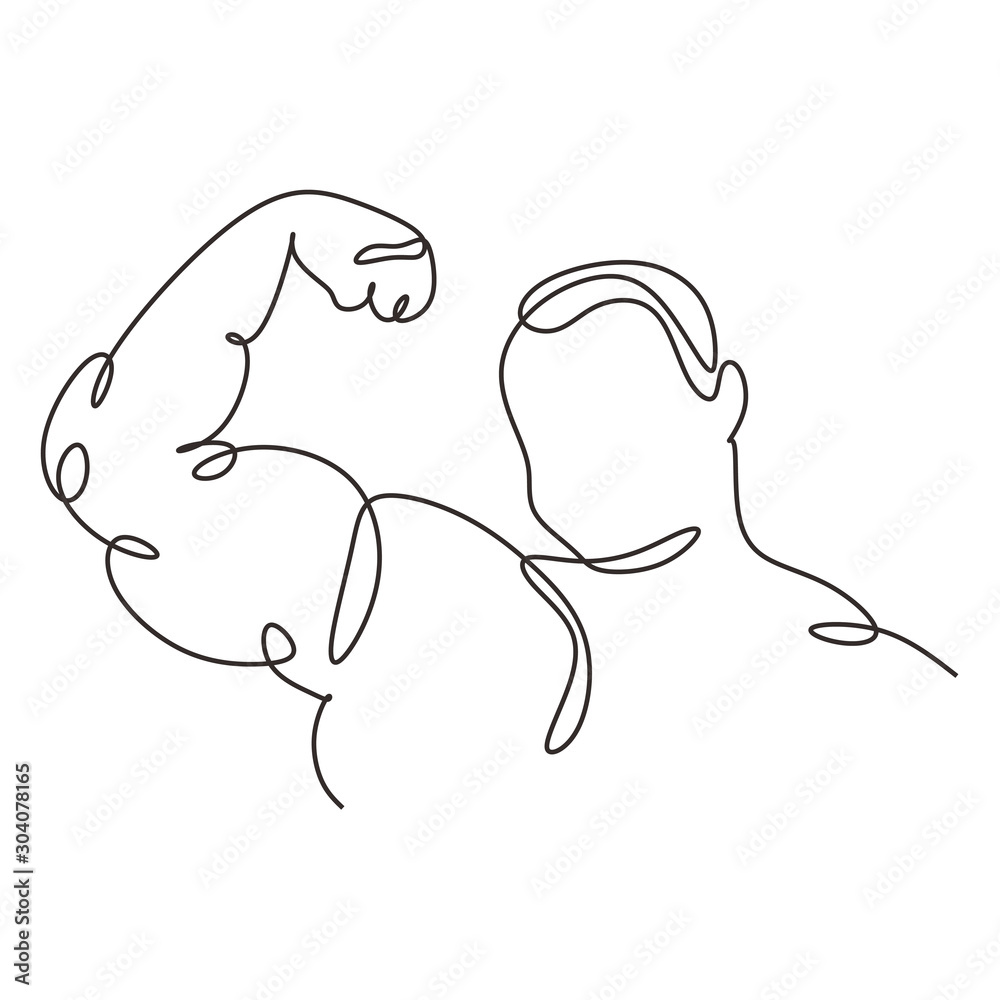 Continuous one line drawing of muscular person. Man showing strong arm ...