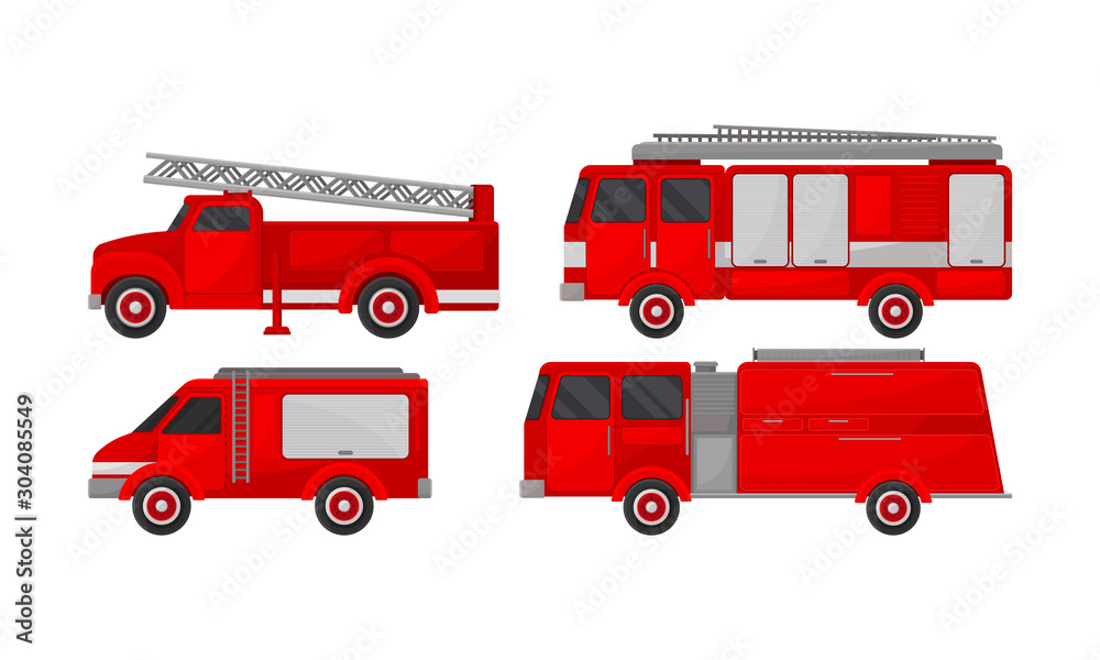 Fire Engine Vector Set. Emergency Truck Collection Stock Vector | Adobe ...