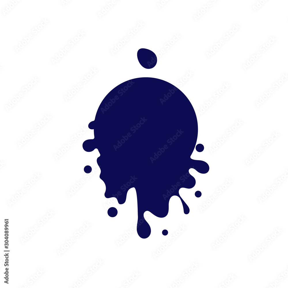 Dripping circle dark blue icon. Liquid paint flows. Melted logo ...