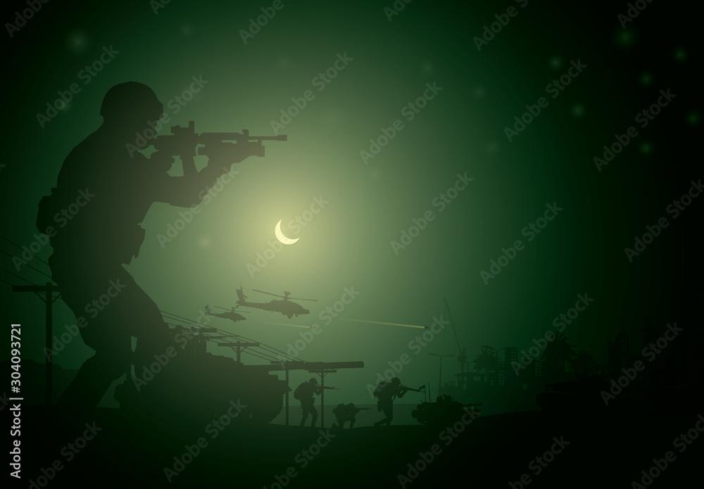 Military vector illustration, Army background, soldiers silhouettes ...