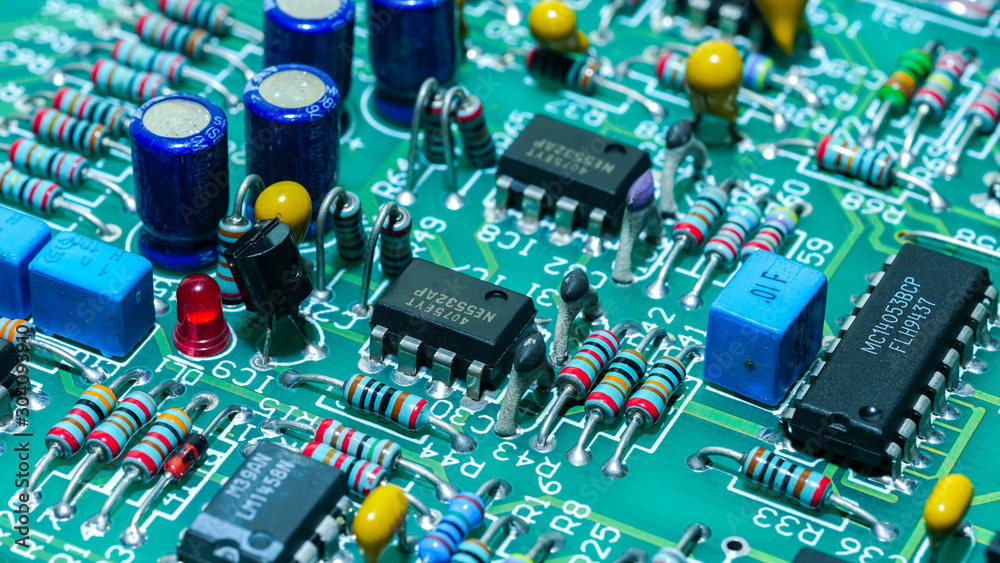 Closeup on electronic devices on boards, background images Stock Photo ...