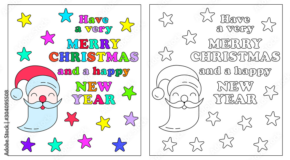 Merry Christmas And Happy New Year Coloring