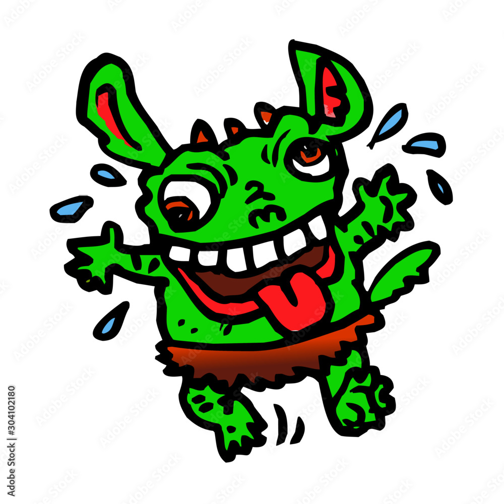 ugly green monster from prehistoric times running for big hug cartoon ...