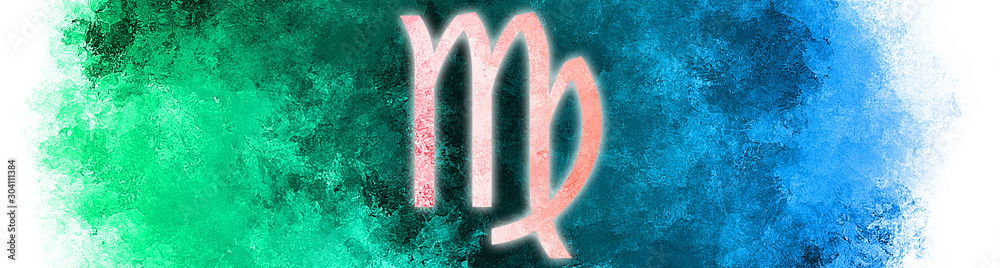 Isolated symbol of the zodiac sign Virgo with a banner of paint in the ...