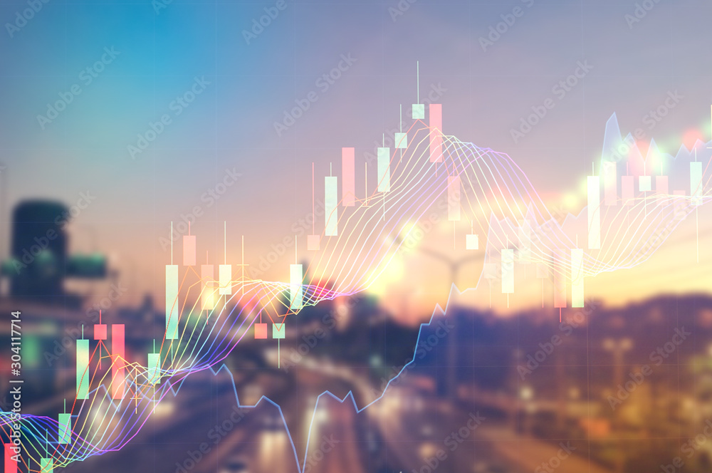 Stock market digital graph chart on LED display concept. A large ...