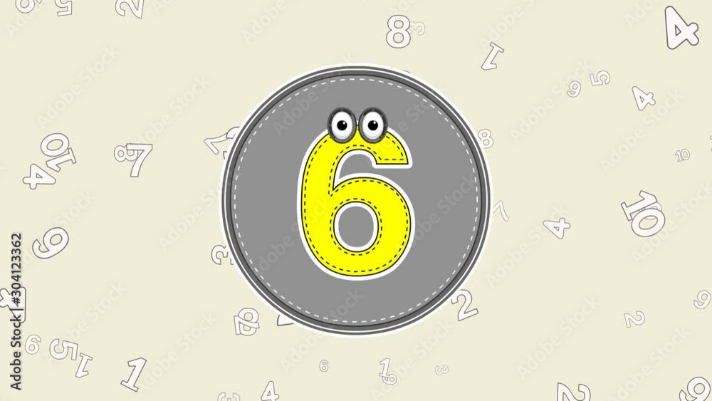 Animated Blinking Number 6 with cartoon flying numbers background. Also ...