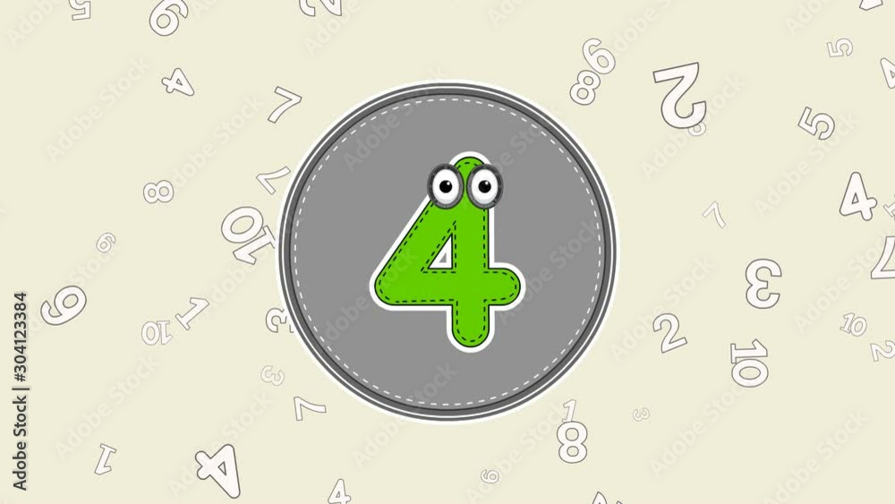 Animated Blinking Number 4 with cartoon flying numbers background. Also ...