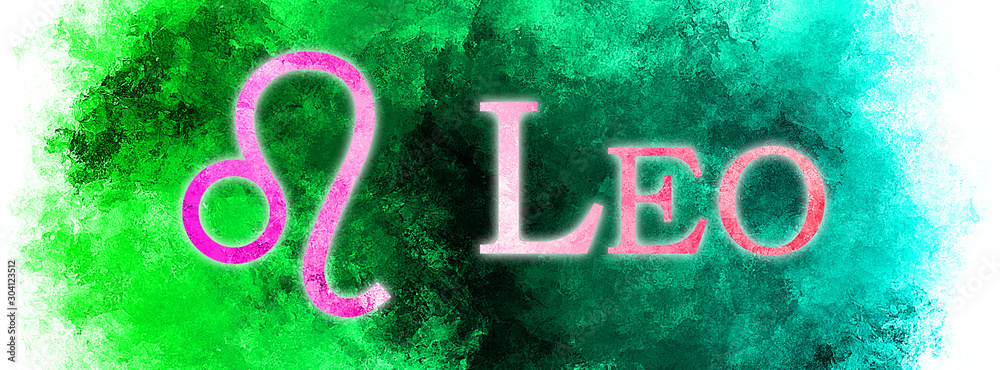 Isolated symbol of the zodiac sign Leo and its name with a banner of ...