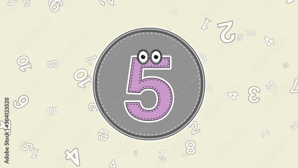 Vidéo Stock Animated Blinking Number 5 with cartoon flying numbers ...