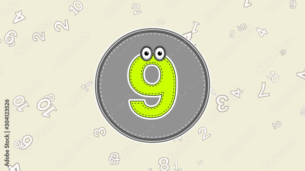Animated Blinking Number 9 with cartoon flying numbers background. Also ...
