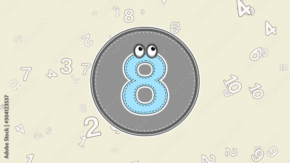 Animated Blinking Number 8 with cartoon flying numbers background. Also ...
