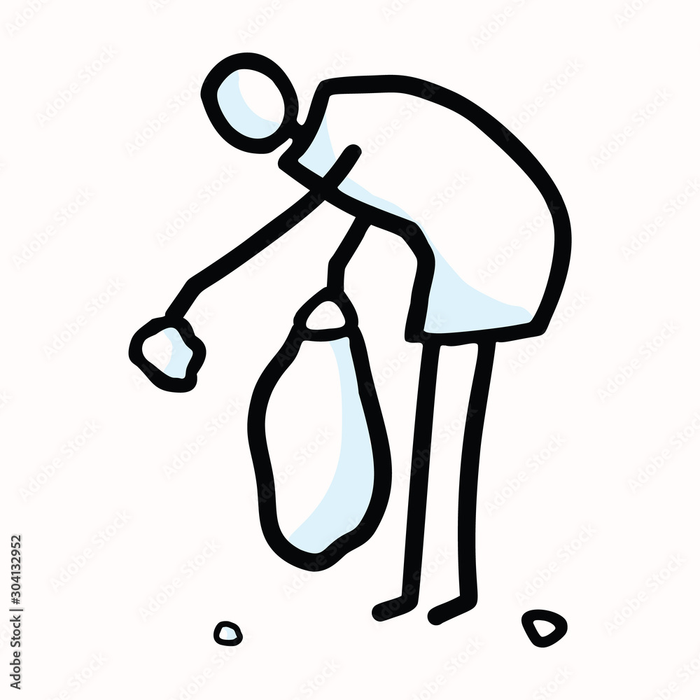 Stick Figure Person Picking Up Trash. Concept of Clean Up Earth Day ...
