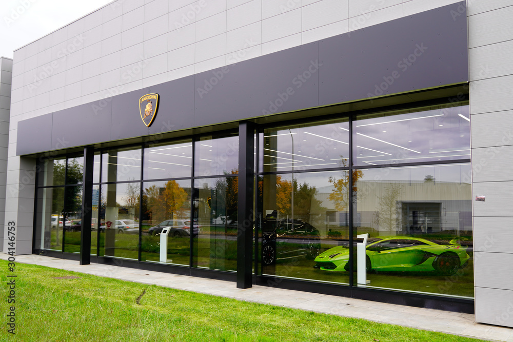 Lamborghini dealership luxury sport car store showroom sign logo ...