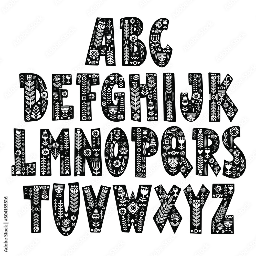 Alphabet Hand Drawn Letters In Folk Style Scandinavian Style Font alphabet-hand-drawn-letters-in-folk-style-scandinavian-style-font