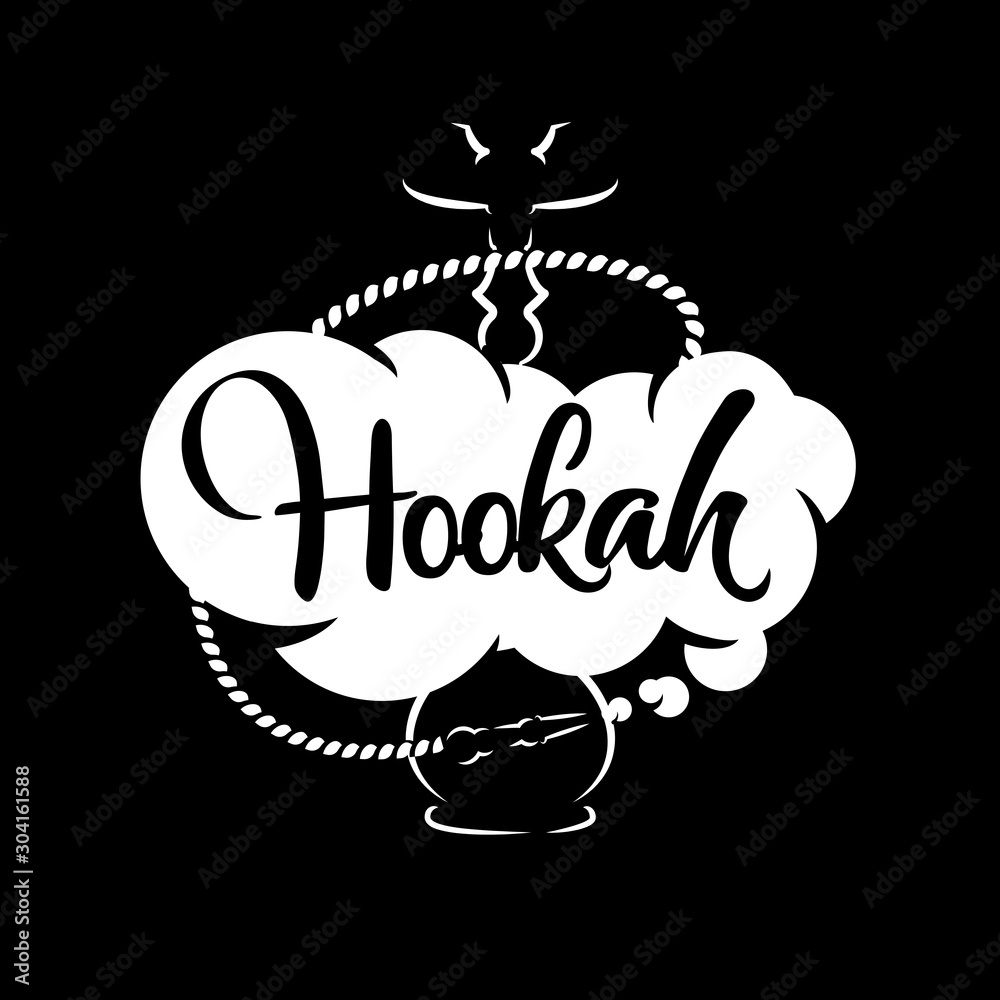 Hookah vector logo design on black background. Smoking hookah label for ...