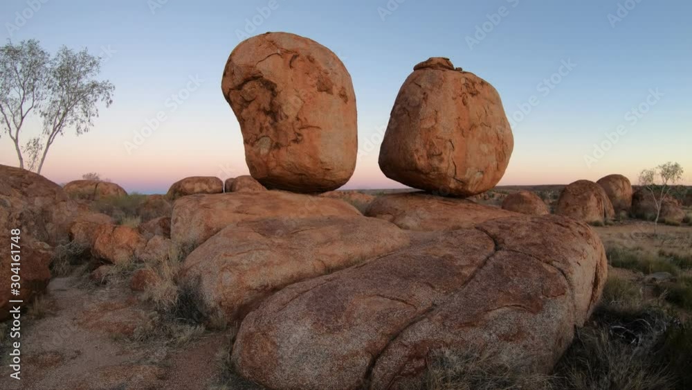 Nocturnal australian outback landscape of Devils Marbles granite ...