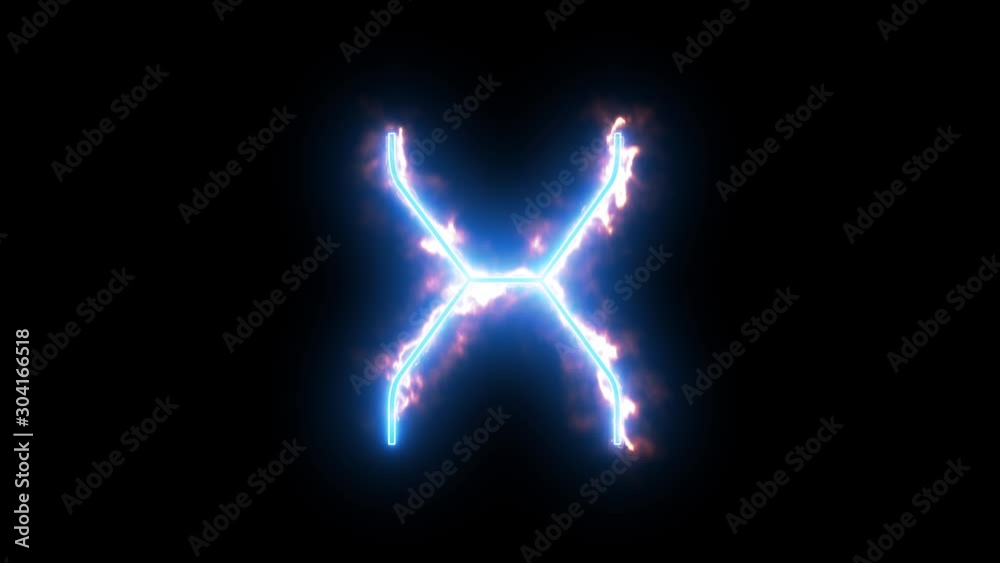 Neon Alphabet X letter. Blue Light Icon Background with Energy Fiery A ...