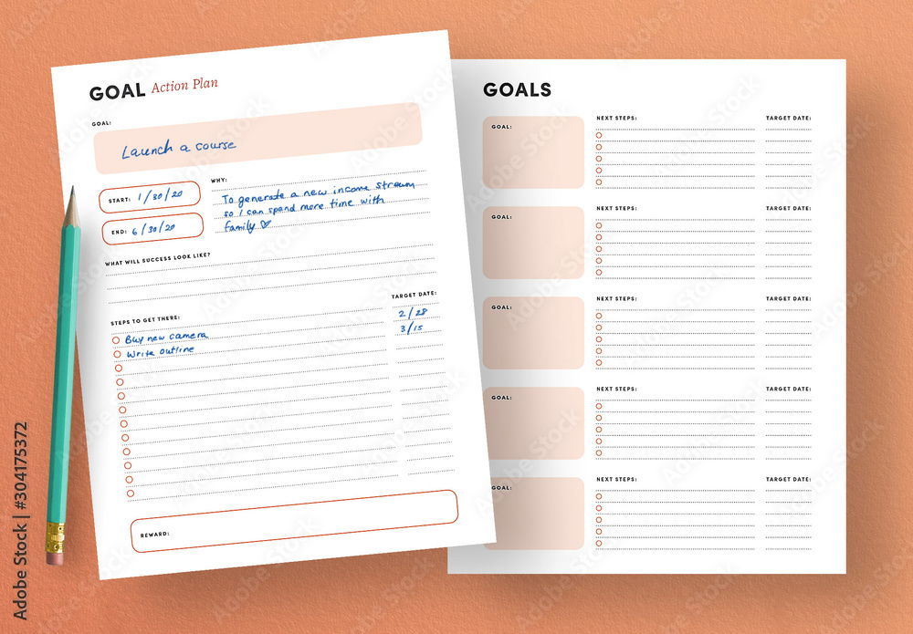 Goals Planner Worksheet Layout Stock Template | Adobe Stock