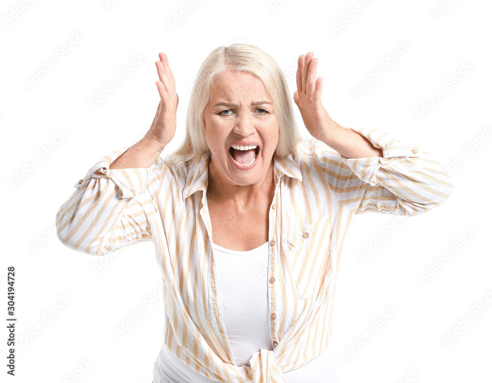 Angry mature woman on white background Stock Photo | Adobe Stock