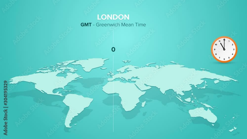 time zones on planet earth, concept with world map and clock showing ...
