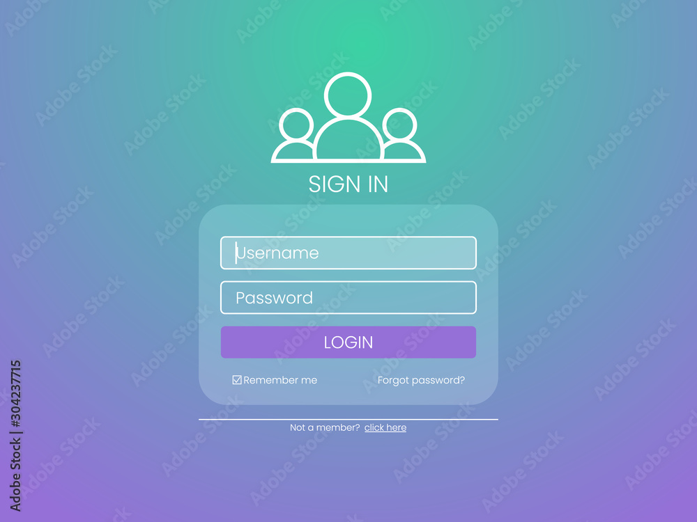 User login form template. Sign in window with blurred backdrop. Login ...