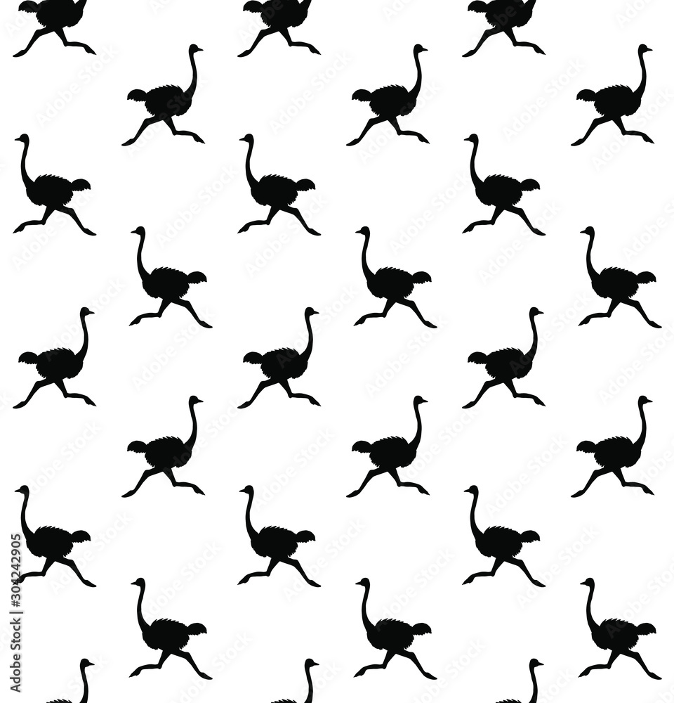 Vector seamless pattern of black ostrich silhouette isolated on white ...