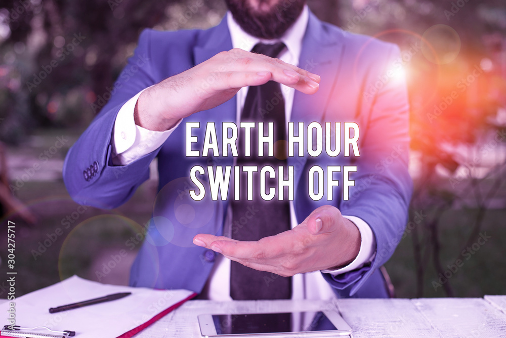 Foto de Conceptual hand writing showing Earth Hour Switch Off. Concept ...