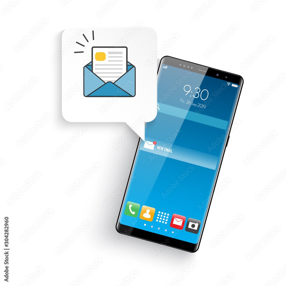 New realistic mobile smartphone modern style. Email notification ...