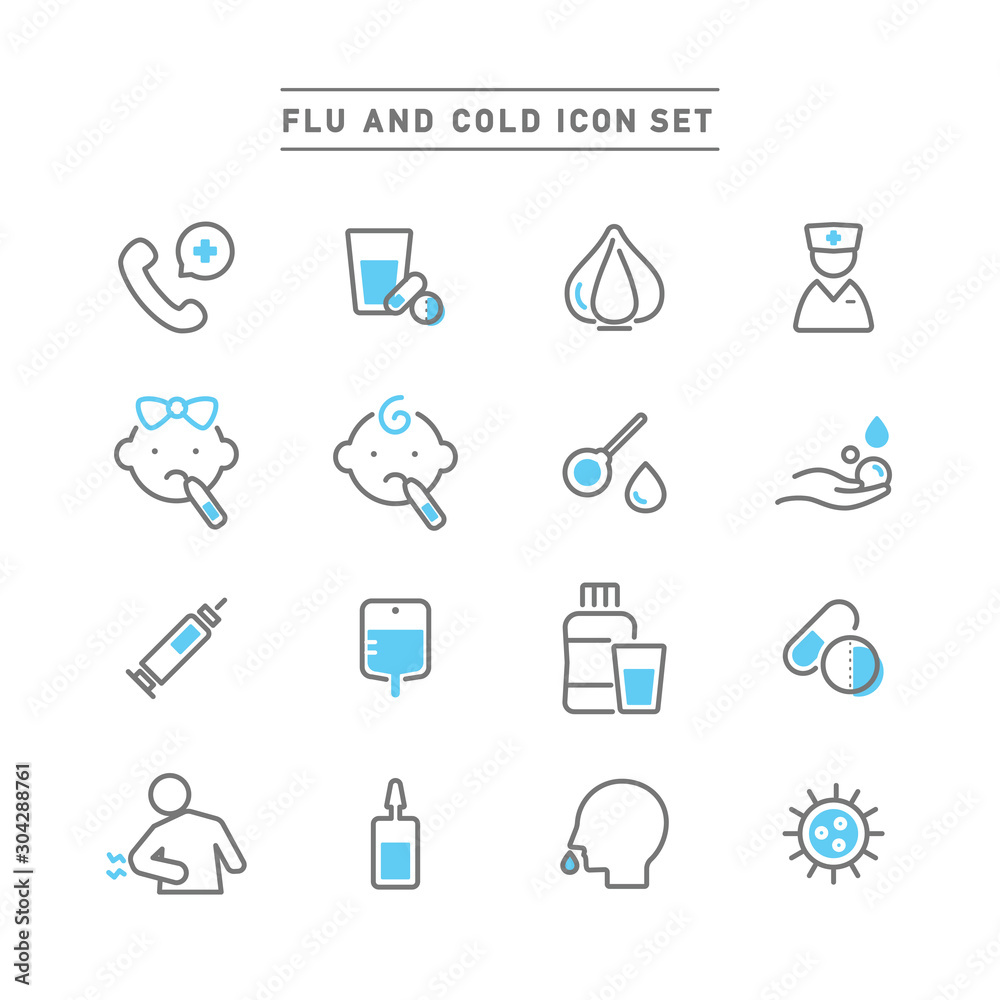 FLU AND COLD ICON SET Stock Vector | Adobe Stock