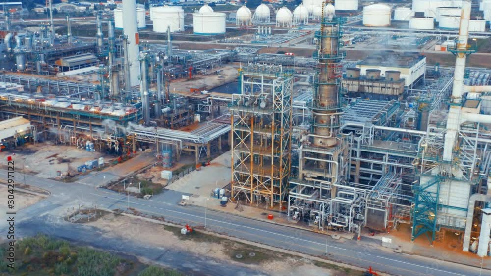 Aerial view of petrochemical oil refinery (refining complex). Oil and ...