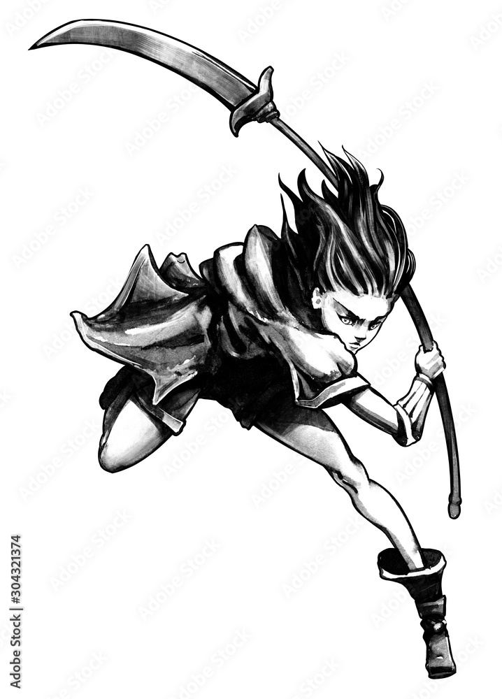 Anime Girl Holding Sword Drawing