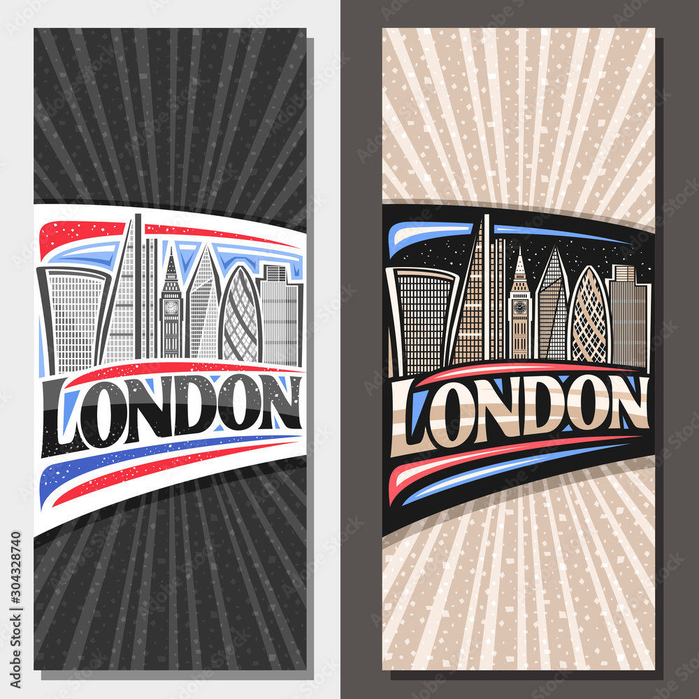 Vector layouts for London, decorative tourist brochure with art draw of ...