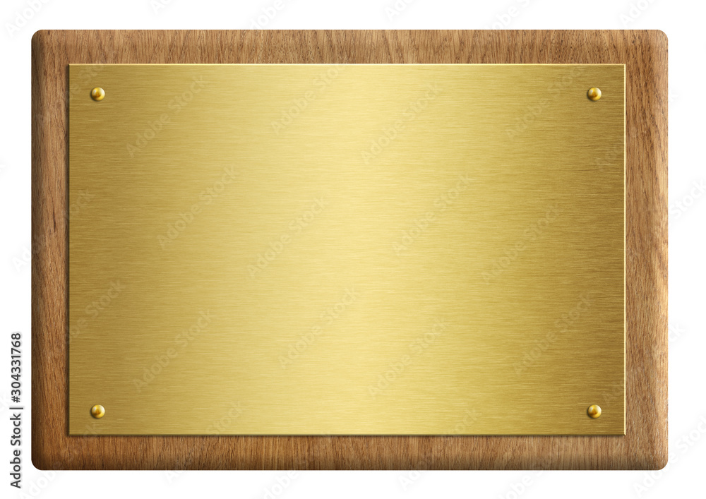 Wooden award plaque with gold plate 3d illustration isolated on white ...