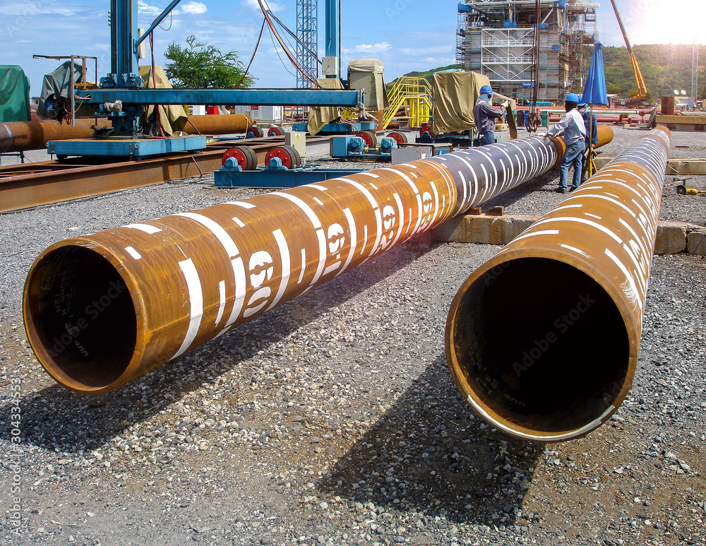 Oil rig platform during construction site in the harbor yard and ...