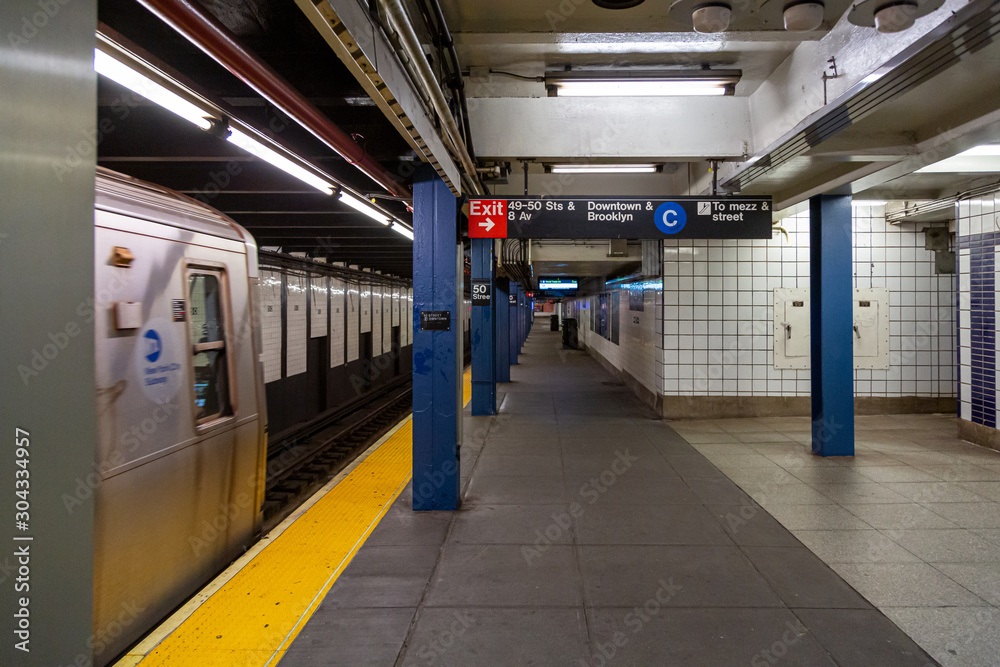 NYC Subway. E train on the World Trade Center station. Stock Photo ...