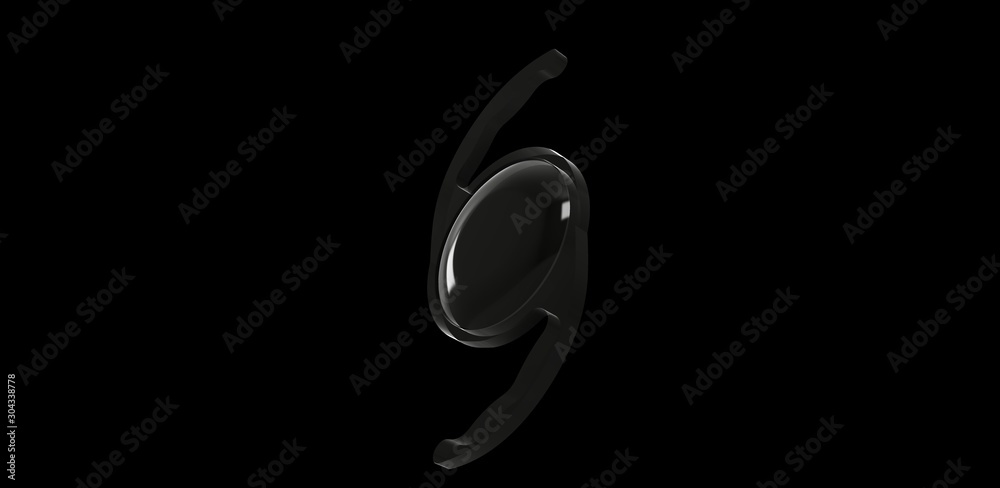 3D Illustration of clear intraocular lens used in ophthalmic or ...