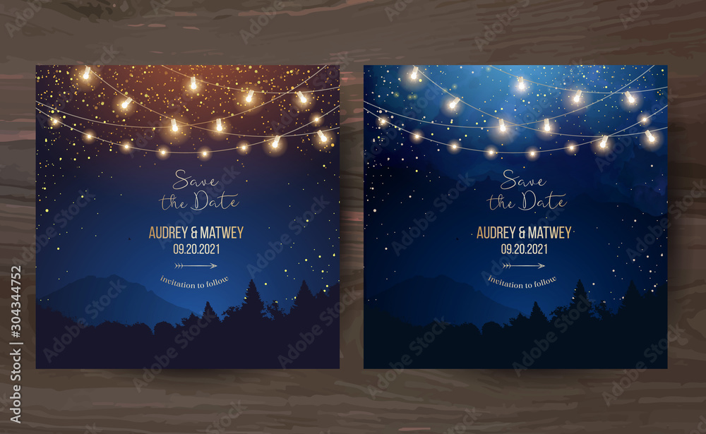 Magic night wedding lights vector design invitations Stock Vector ...