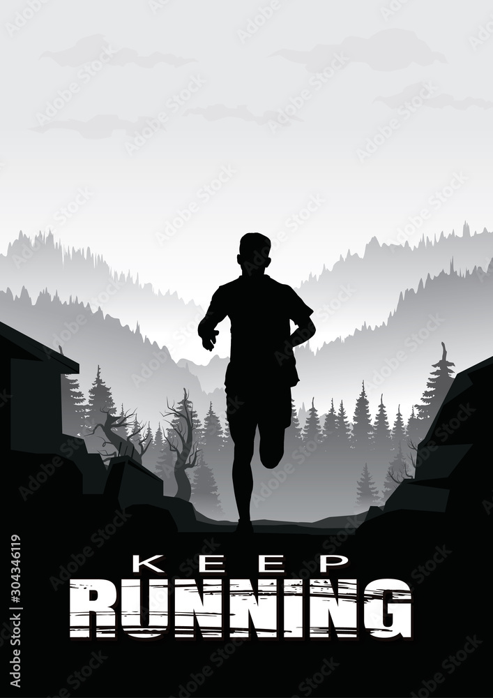 Running silhouettes. Vector illustration, Trail Running, Marathon ...