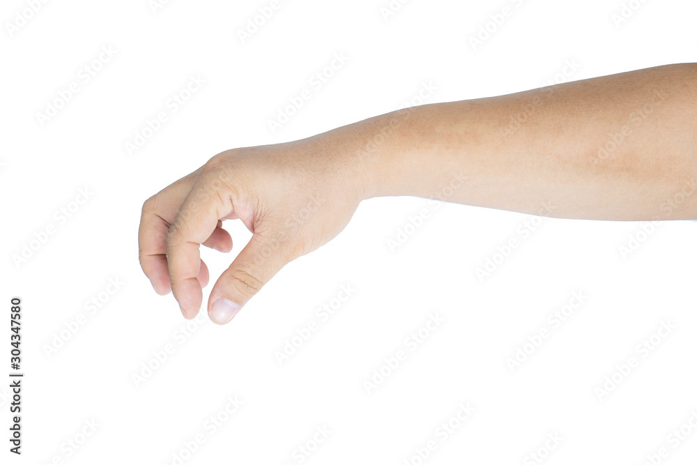 Hand and arm asian man or caucasian hand gestures hold or catching ...