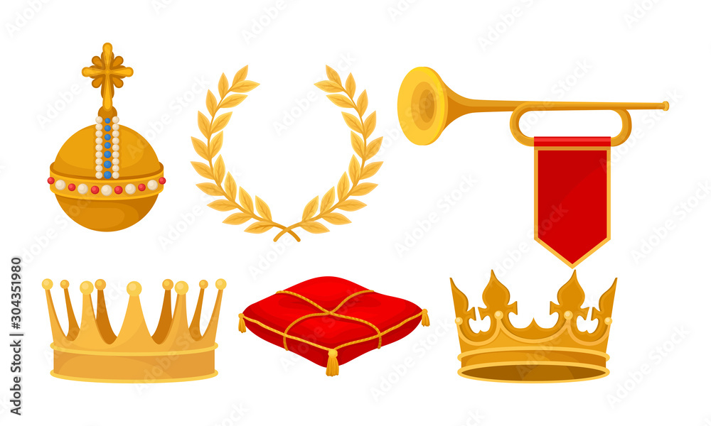 Monarchy Attributes Vector Set. Golden Power Symbols Collection Stock ...