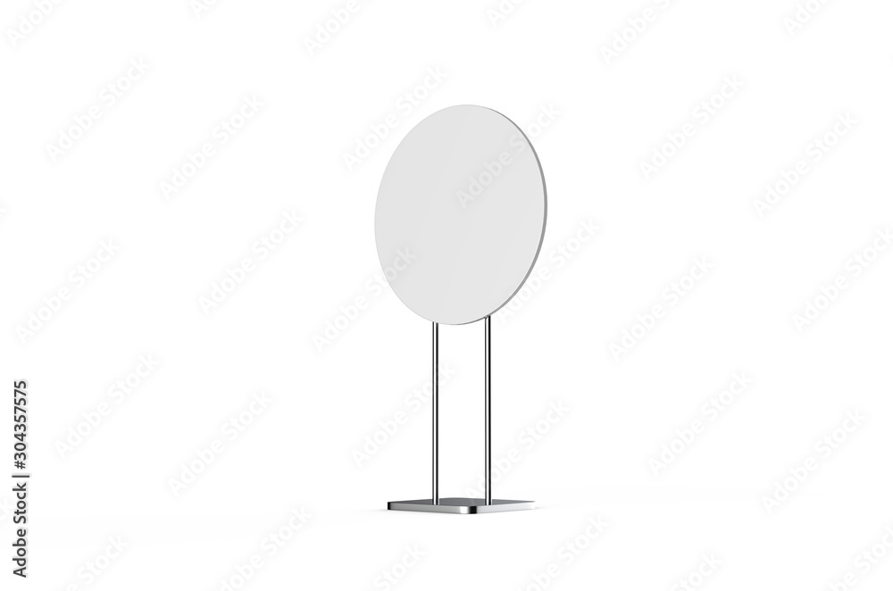 Blank signage stand, round information board mock up stand on isolated ...