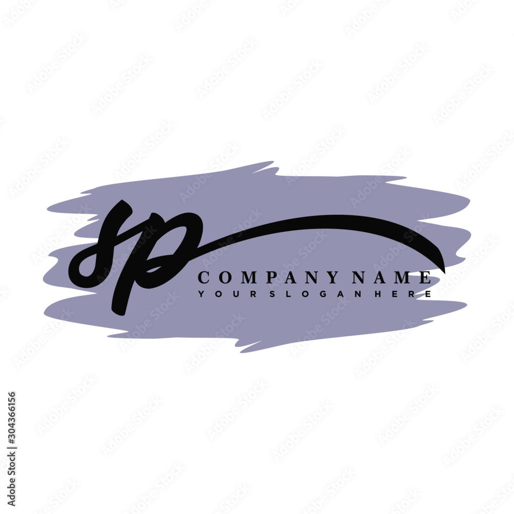 SP handwritten logo vector template. with a gray paint background, and ...